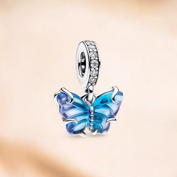 Pandora | Jewelry | Pandora Blue Murano Glass Butterfly Dangle Charm ...